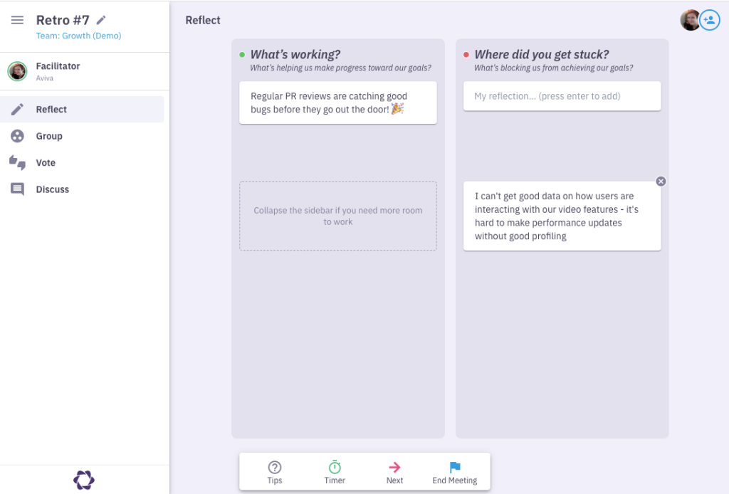 Working and Stuck Retrospective | Parabol