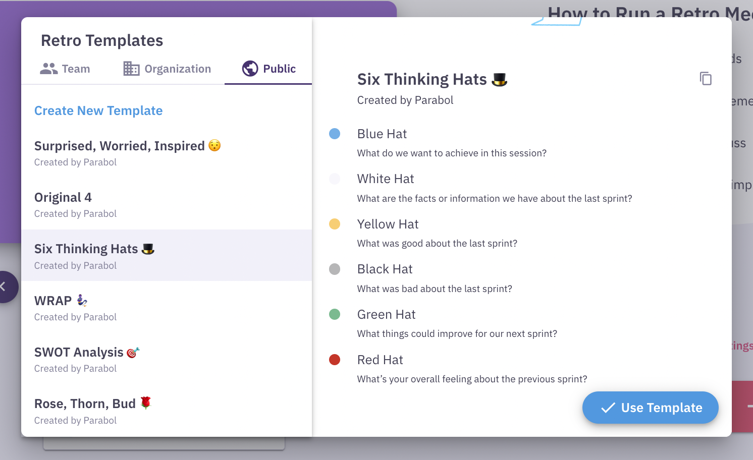 Six Thinking Hats Retrospective | Parabol